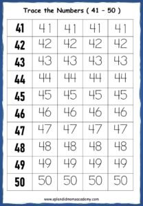 Number tracing 1 to 50