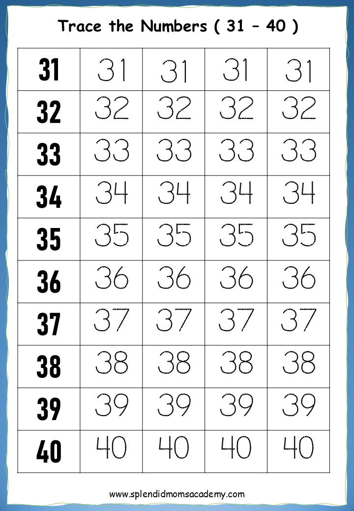 Number tracing 1 to 50