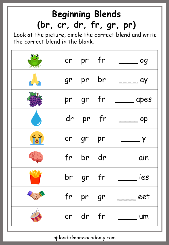 Beginning Blends - Letter R Blends Worksheets