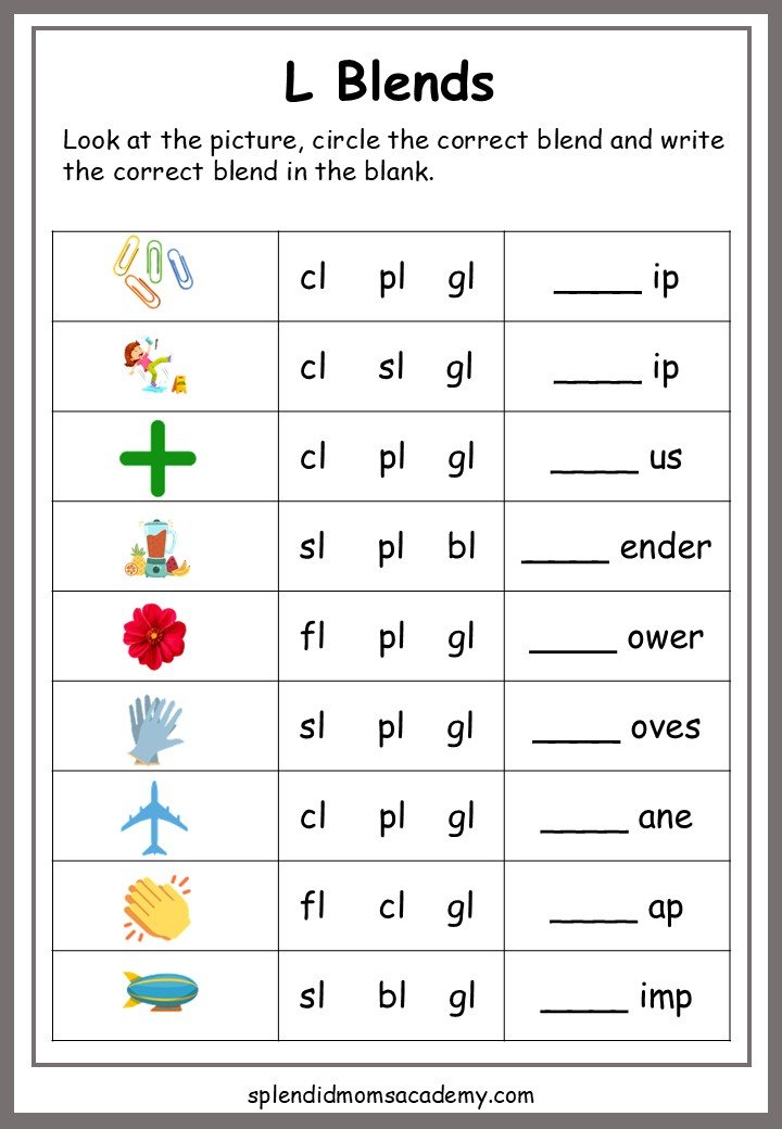 Beginning Blends - Letter l Blends Worksheets